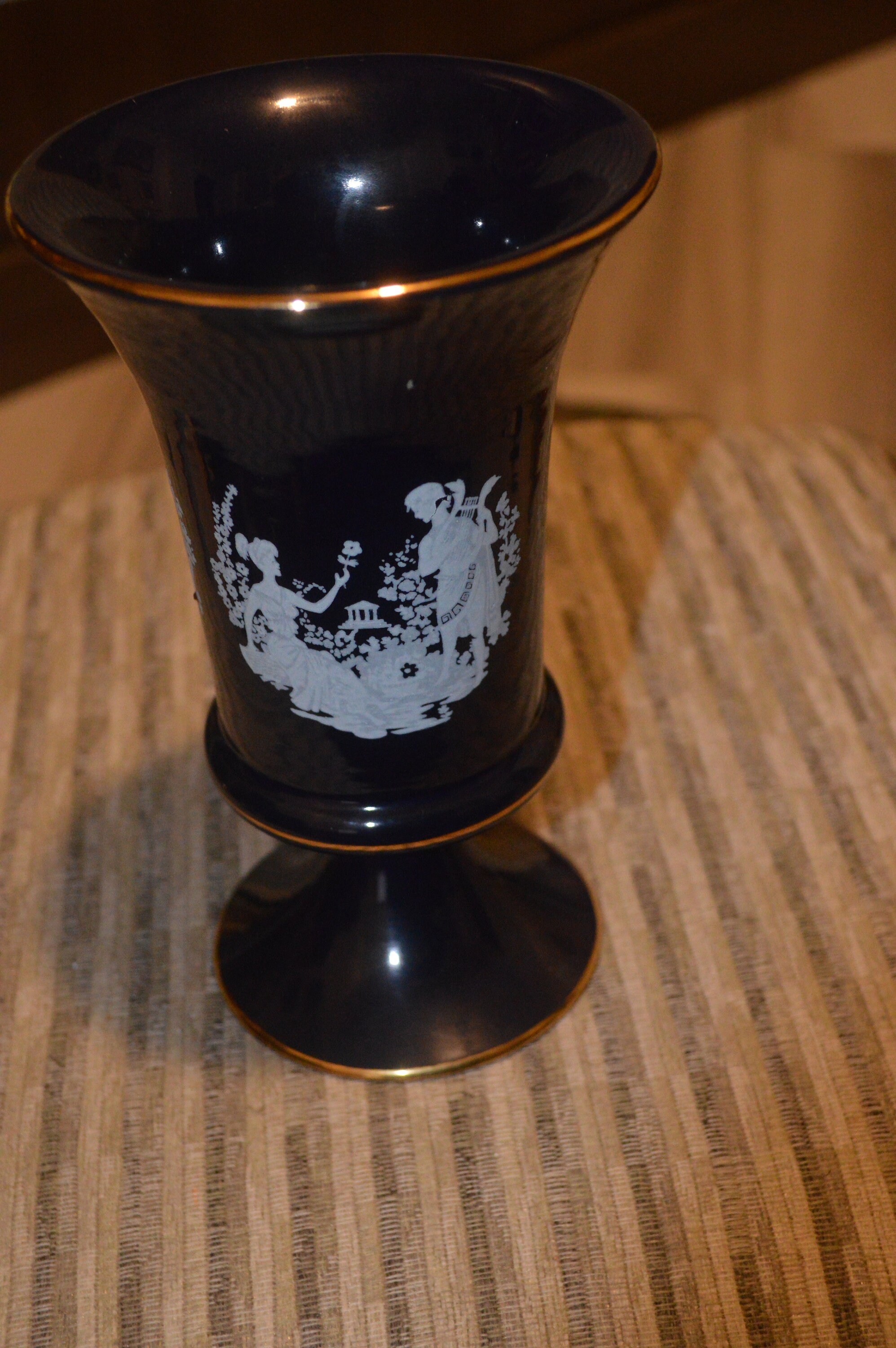 Vintage Cobalt Blue Vase, Greek Scenes, Gold Trim, Verrocchio, Florence ...