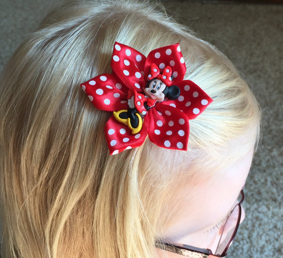 Minnie Mouse, Mickey Mouse, Red or Red Polka Dot Ribbon, Hair Clip/hair ...