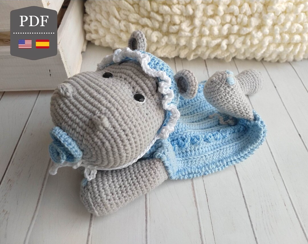 CROCHET PATTERN Baby Hippo Security Blanket, Inglish and Spanish ...