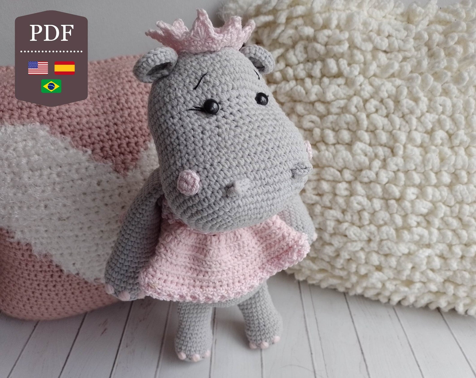 CROCHET PATTERN Princess Anya Hippo English Spanish and - Etsy