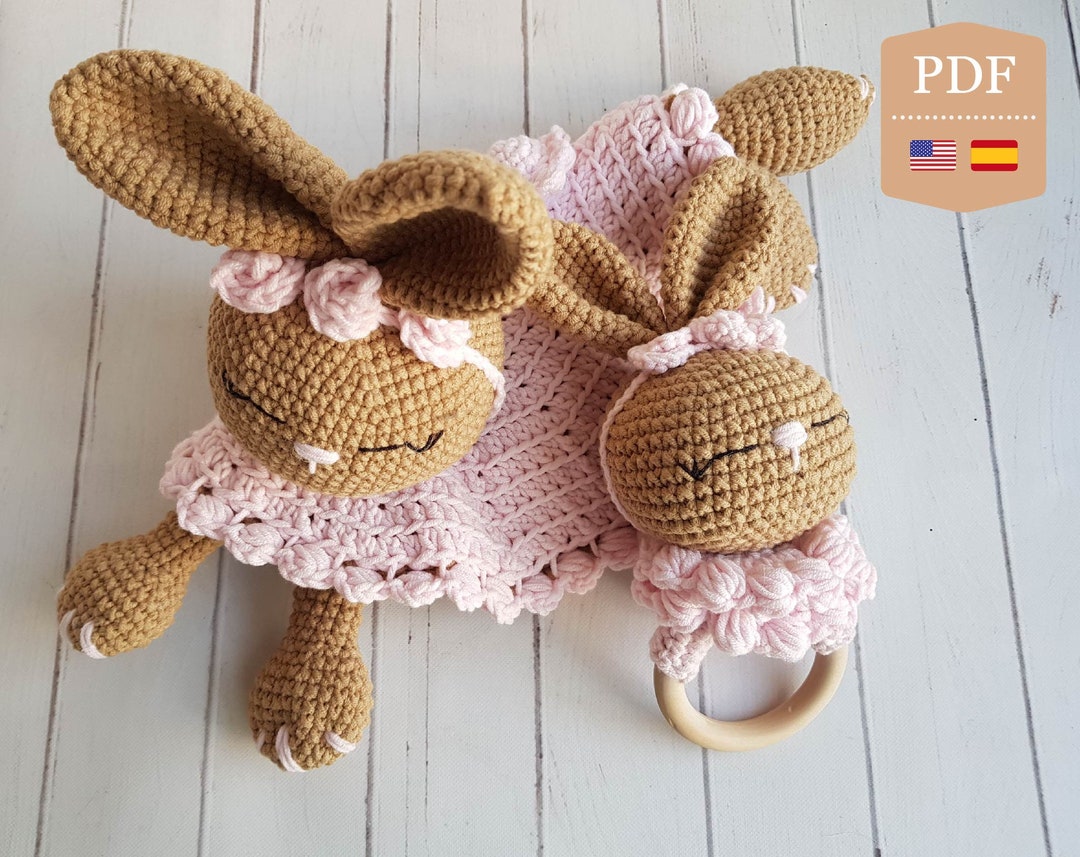 CROCHET PATTERN, Bunny Security Blanket and Rattle Amigurumi 2 Patterns ...