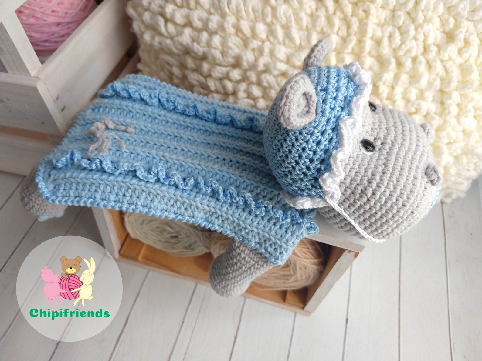 CROCHET PATTERN Baby Hippo Security Blanket, Inglish and Spanish ...