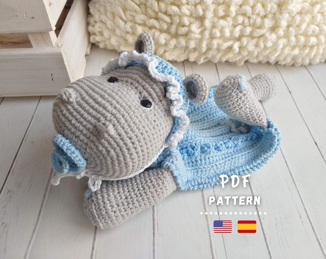 CROCHET PATTERN Baby Hippo Security Blanket, Inglish and Spanish ...