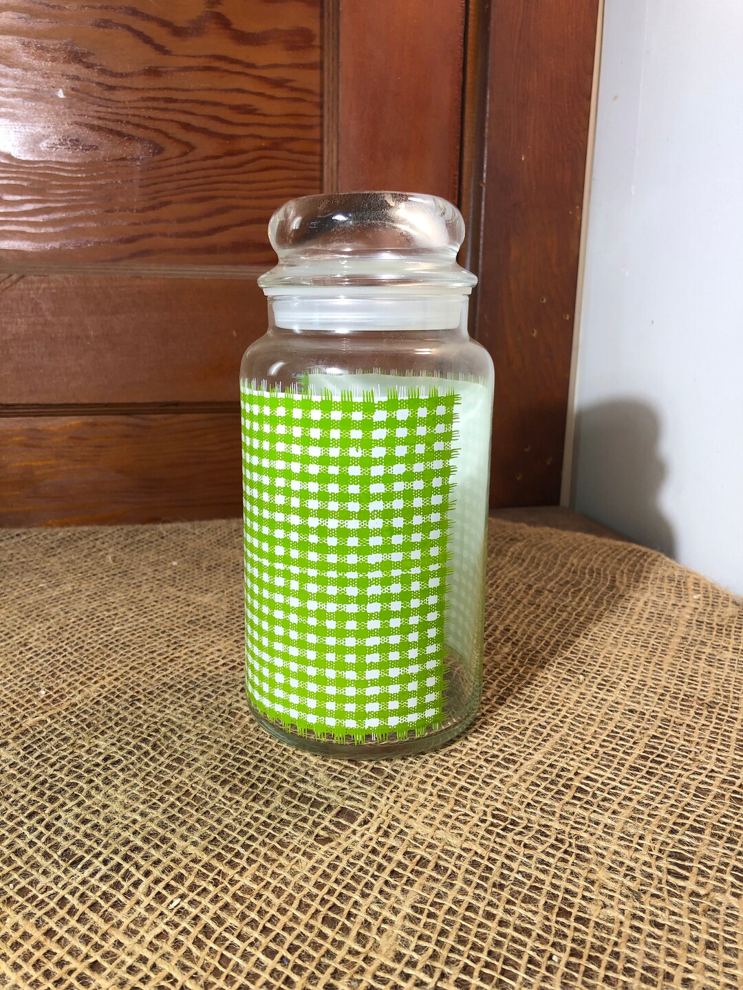 Vintage Gingham Green and White Checkered Canister - Etsy