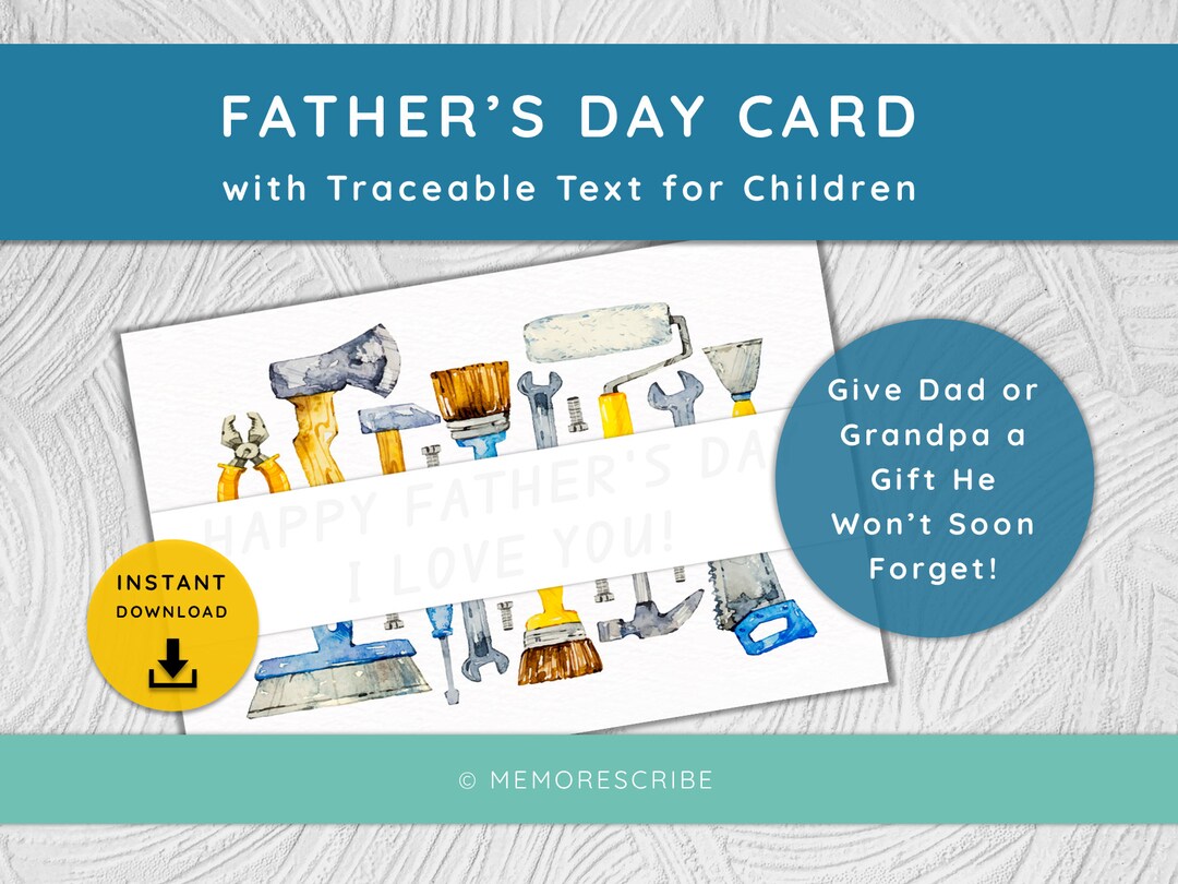 Father's Day Card Traceable Handwriting Guide Text Preschool Elementary ...
