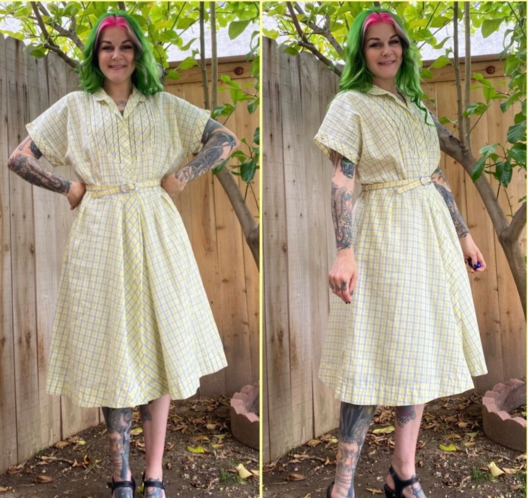 Vintage 1940’s Yellow Plaid Day Dress - Etsy