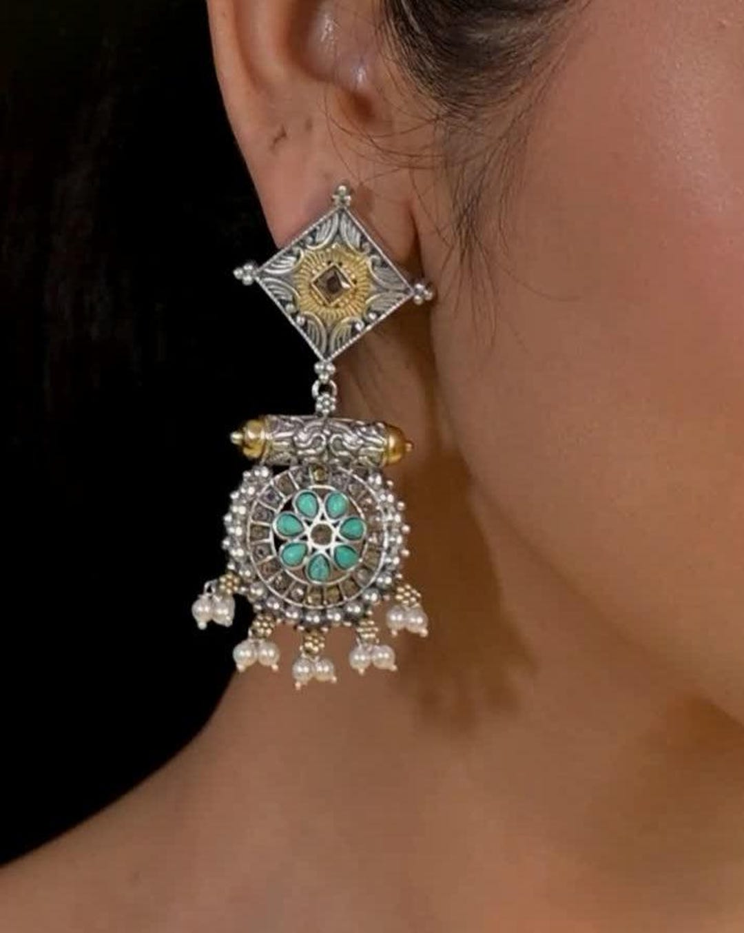 Nirja Jaipur Dual-tone 925 Silver Earring/925 Sterling Silver/indian ...