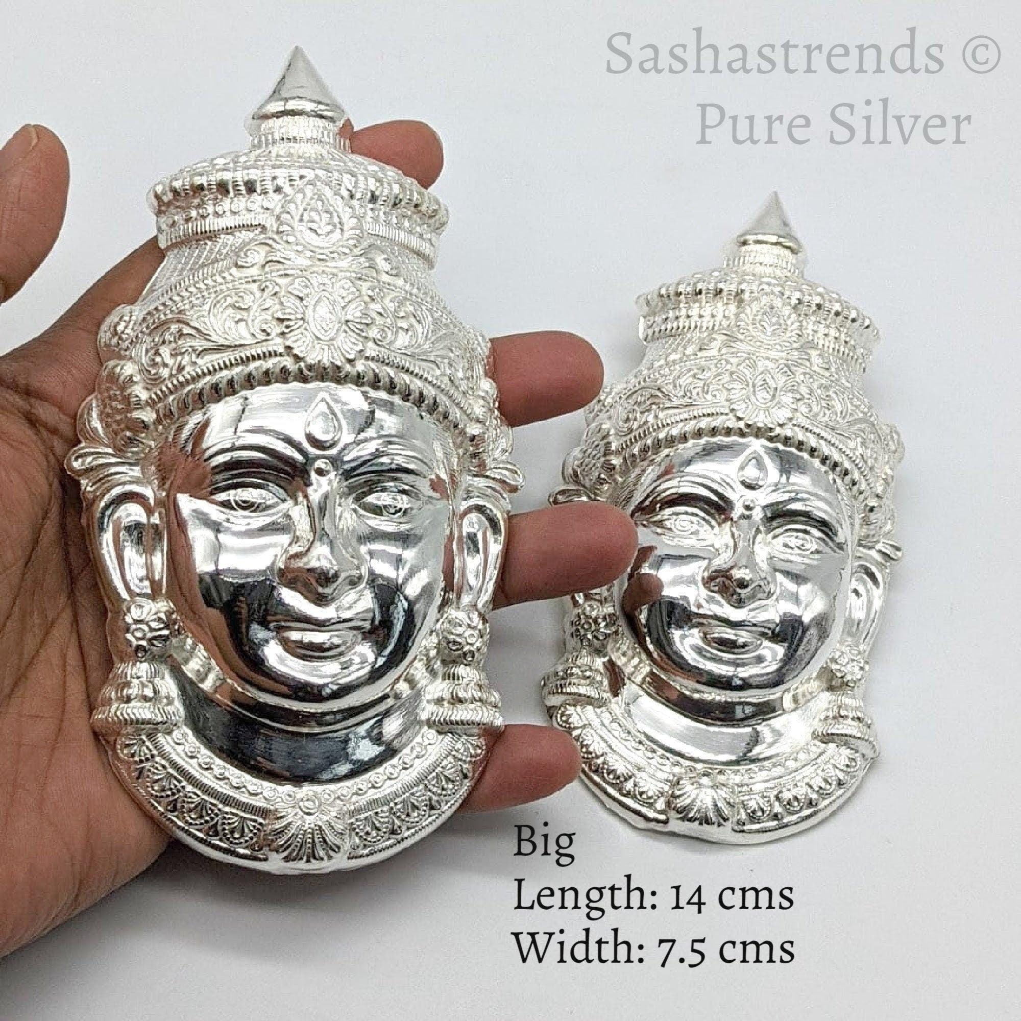 Silver Varamahalakshmi Amman Face-shiny Finish- Pure Silver Pooja Items ...