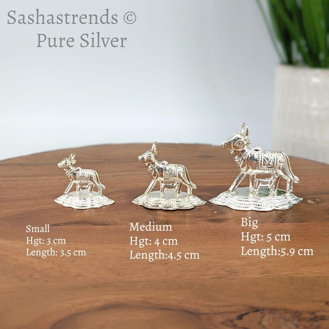 925 Silver Gomatha/ Cow & Calf Silver Gift Items Silver Pooja Items for ...