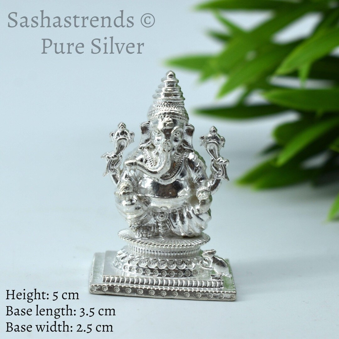 Pure Silver Statue - 925 Silver Hollow Ganesha Idol Seated on Peeta ...