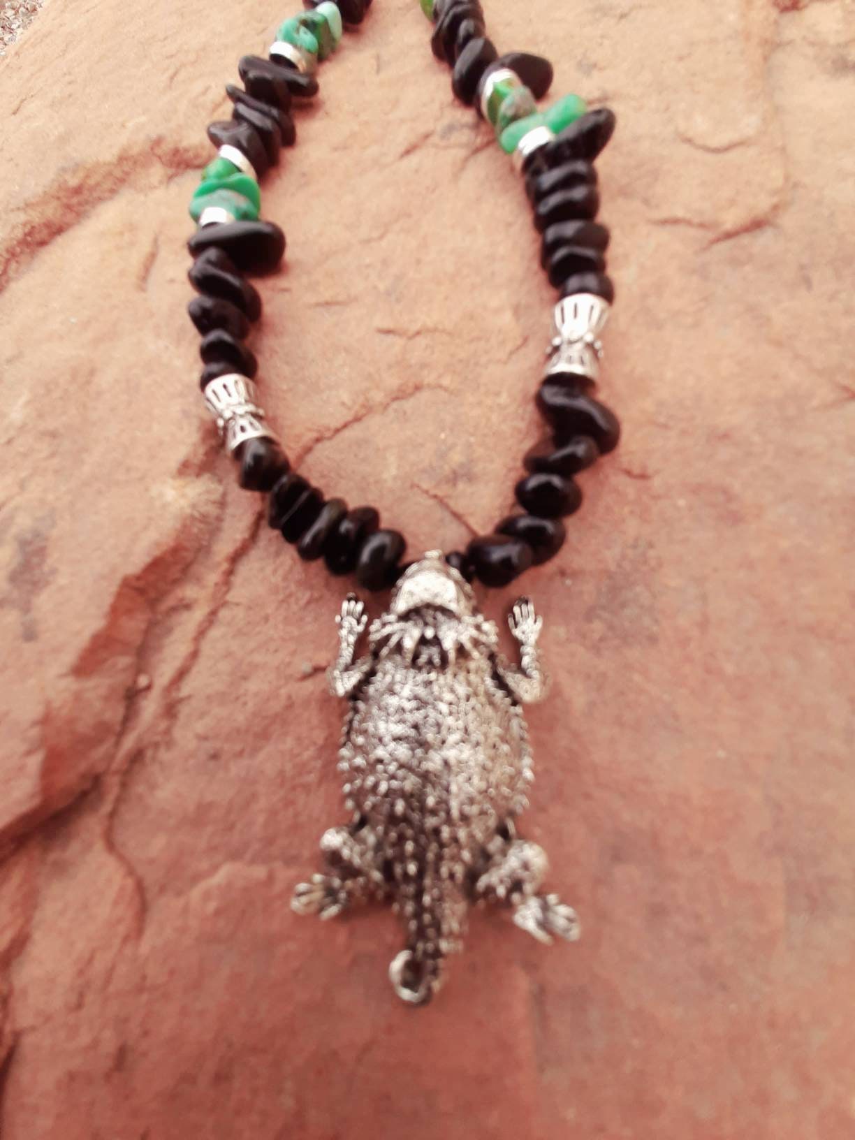 Horned Toad Pendant Necklace With Genuine Turquoise and Oynx - Etsy