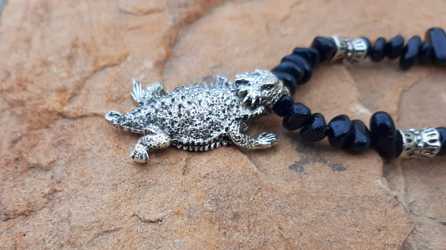Horned Toad Pendant Necklace With Genuine Turquoise and Oynx - Etsy