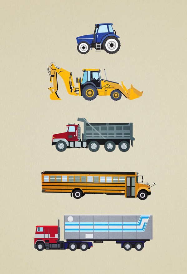 Vehicles Children's Poster 8x10 11x17 or 13x19 Trucks | Etsy