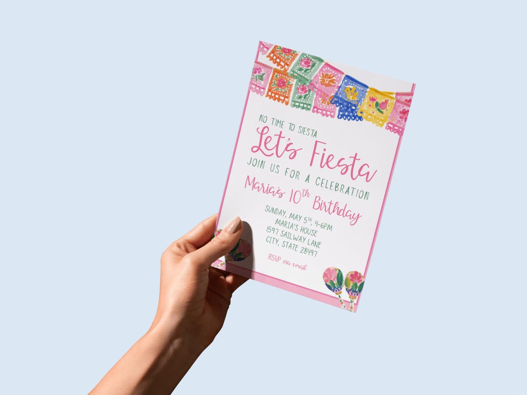 Fiesta Birthday Invitation Template | Papel Picado, Hand-painted ...