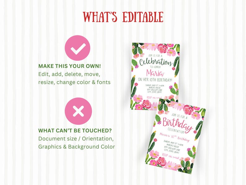 Cactus Floral Fiesta Birthday Invitation | Editable Canva Template ...