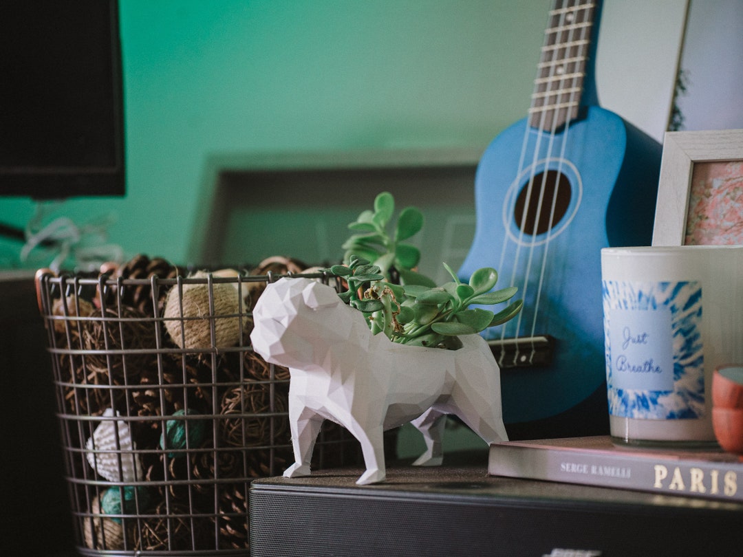 Pug Planter Modern, Pug Gift Idea, Pug Loss Memorial, Pug Decor, Pug ...