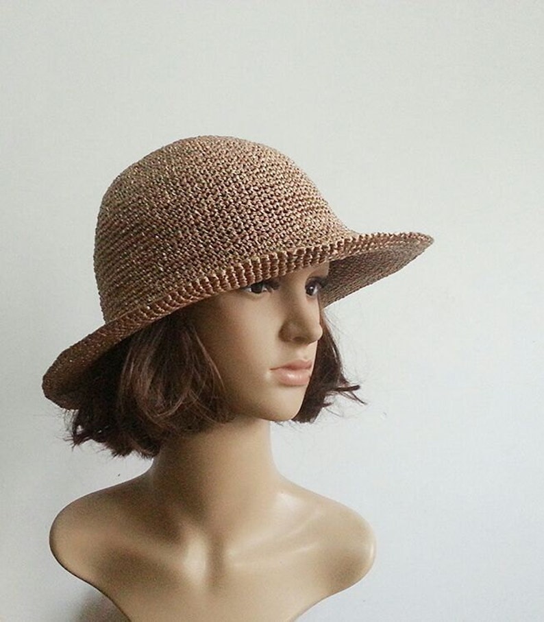 Crocheted Raffia Straw Sun Hat Pattern, Floppy Beach Hat Pattern ...