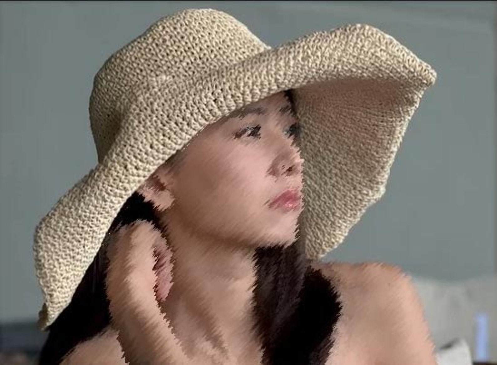 Crocheted Raffia Straw Sun Hat Wide Brim Floppy Hathuge Brim | Etsy