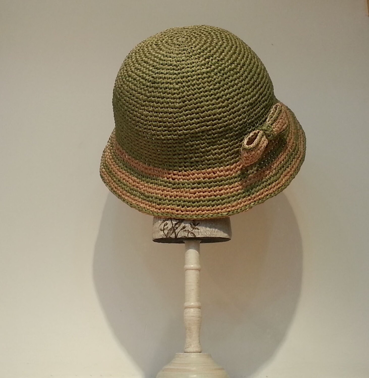 Crocheted Raffia Straw Sun Hatcloche Hat With Bowstripes Sun - Etsy