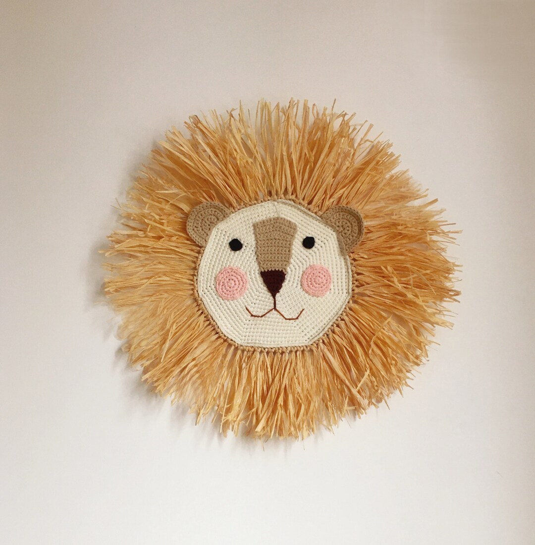 Crochet Lion Face Raffia Wall Hanging Pattern , Raffia Lion for Nursery ...