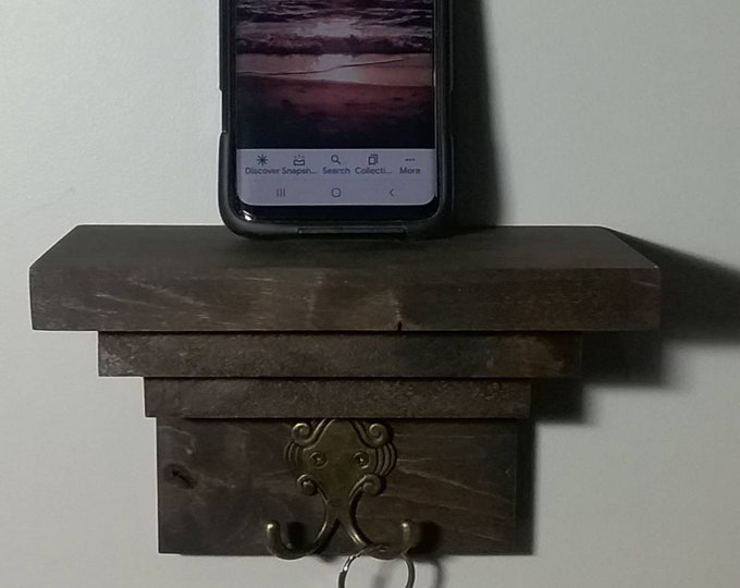 The One Floating Cell Phone Wall Mounted Wood Shelf With Classic Double ...