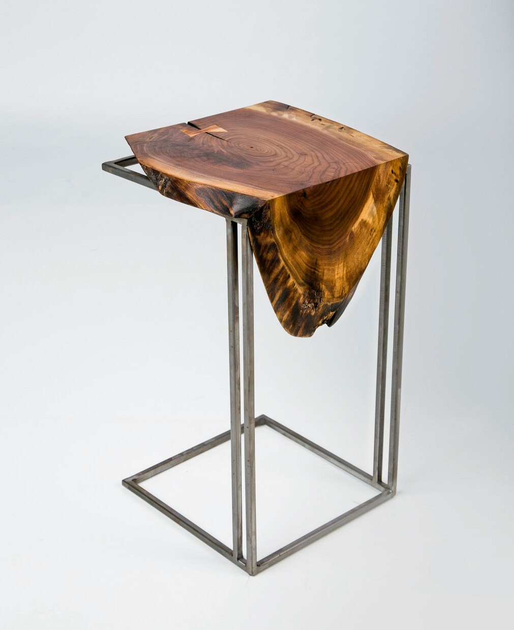 C Table Solid Black Walnut Live Edge Top With Metal Base - Etsy
