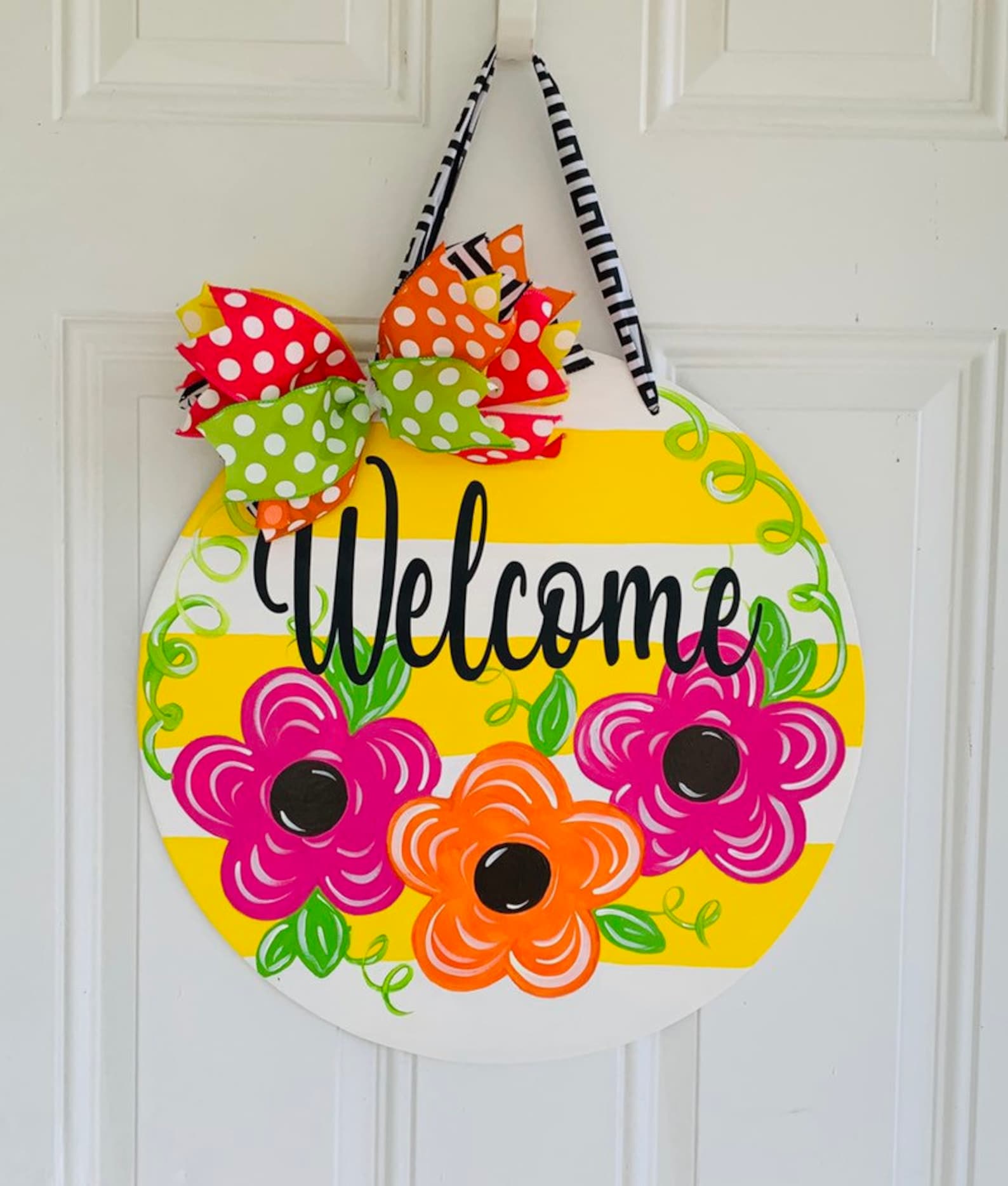 Welcome Front Door Hanger Spring Door Hangers Round Door | Etsy