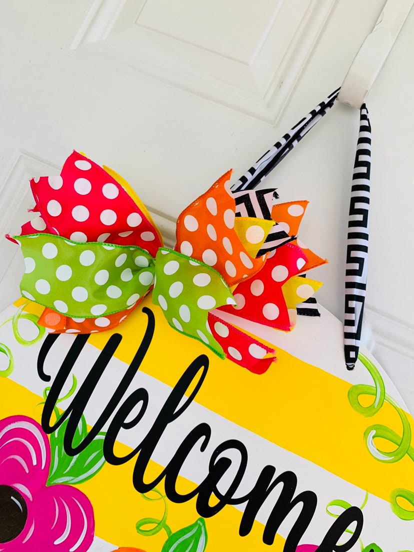 Welcome Front Door Hanger Spring Door Hangers Round Door | Etsy