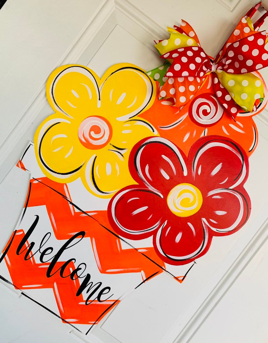 Flower Door Hanger, Spring Door Hanger, Spring Door Decor, the Polka ...