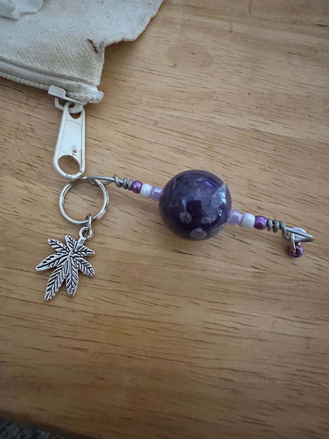 Blue and White Zipper Pull With Cannabis Charm - Etsy