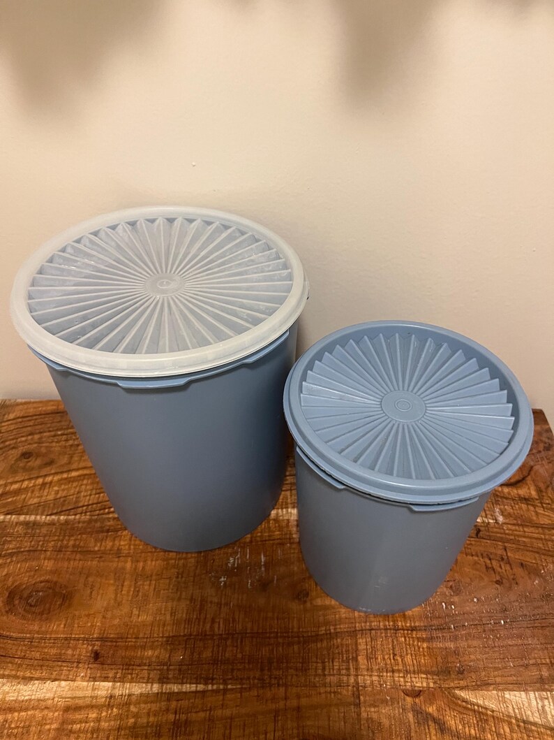 Vintage Tupperware Canisters Plain Blue Set of Two - Etsy