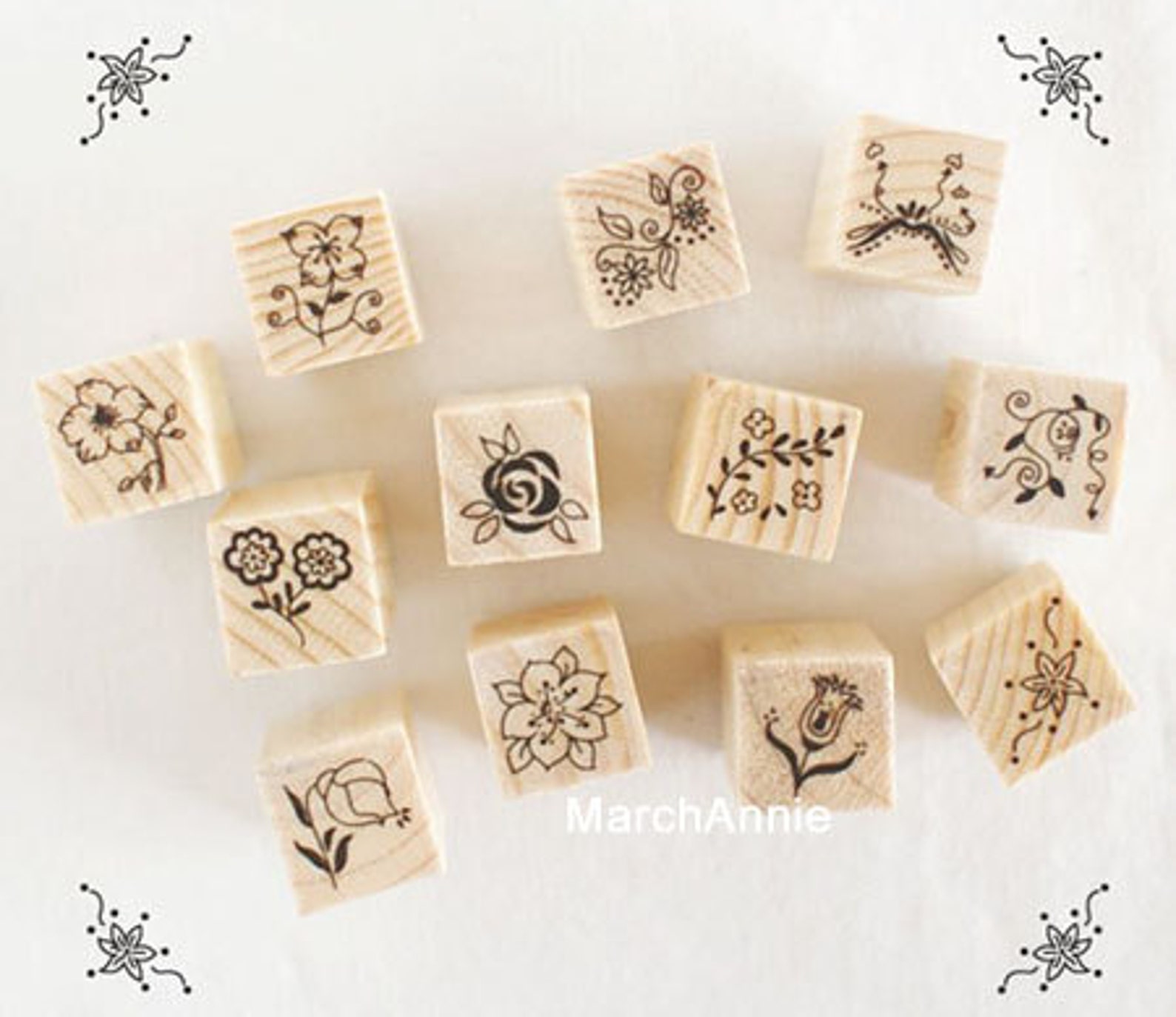 12 Pcs/set Flower Stamps Set Rubber Stamp Set Diary Stamps Deco Stamps ...