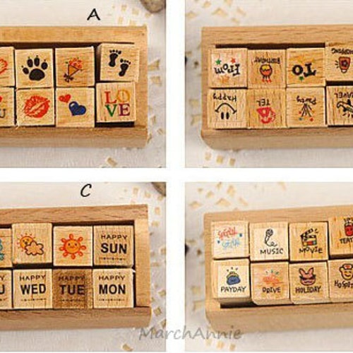 Happy Day Diary Stamp Set Wooden Rubber Stamp Set Korean | Etsy