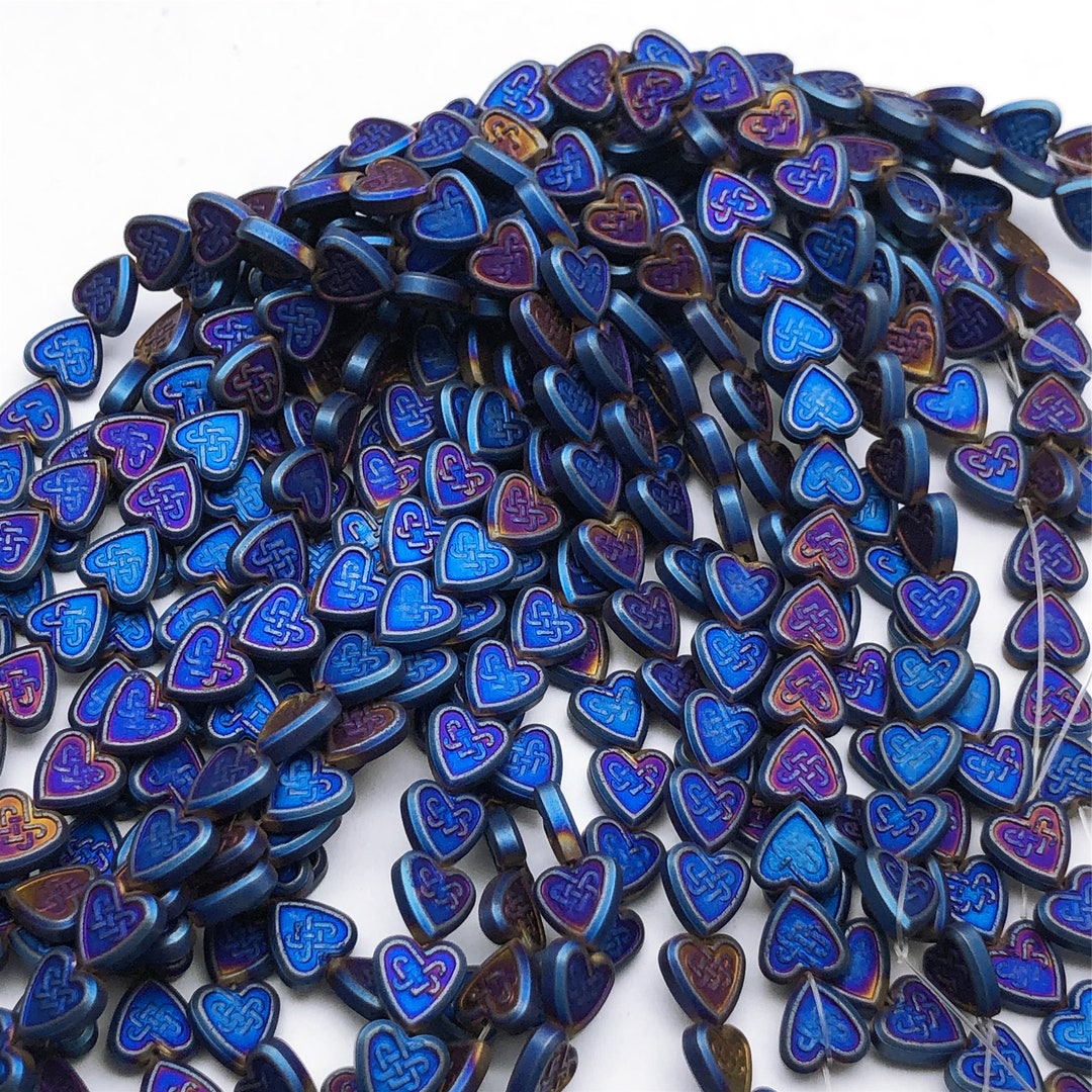 8mm Dark Blue Hematite Heart Shape Beads ,matte Hematite Beads ,heart ...