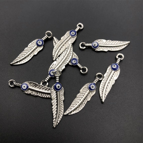 Bulk 20pcs Evil Eye Feather Charms Antique Silver Feather | Etsy