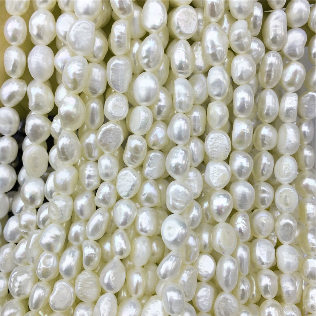 1 Strand Bianco Barocco Perle Perle,8-9mm Perla d'acqua dolce,Nugget ...