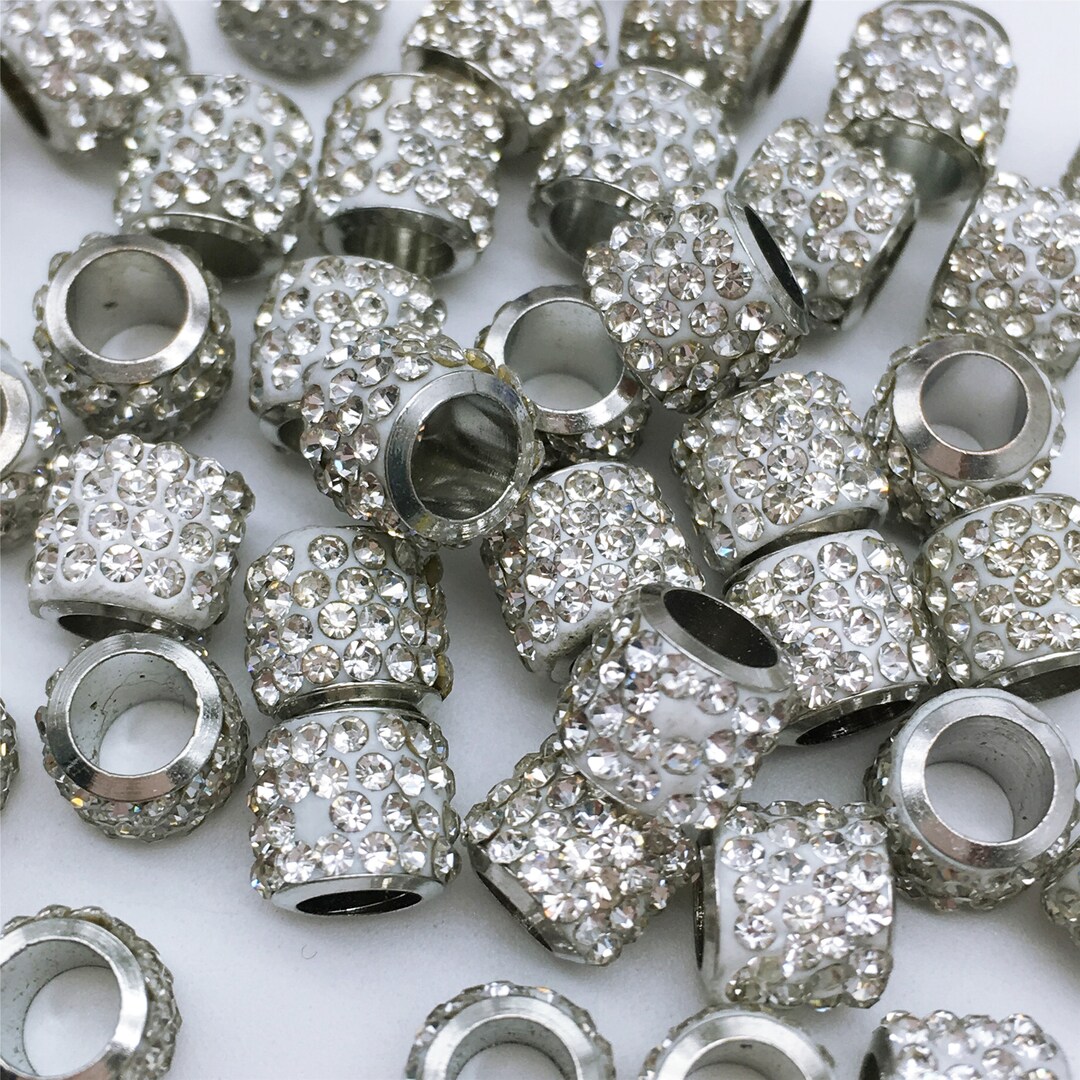 Bulk 20 Pave Rhinestone Beads, Large Hole Spacer ,european Style Beads ...