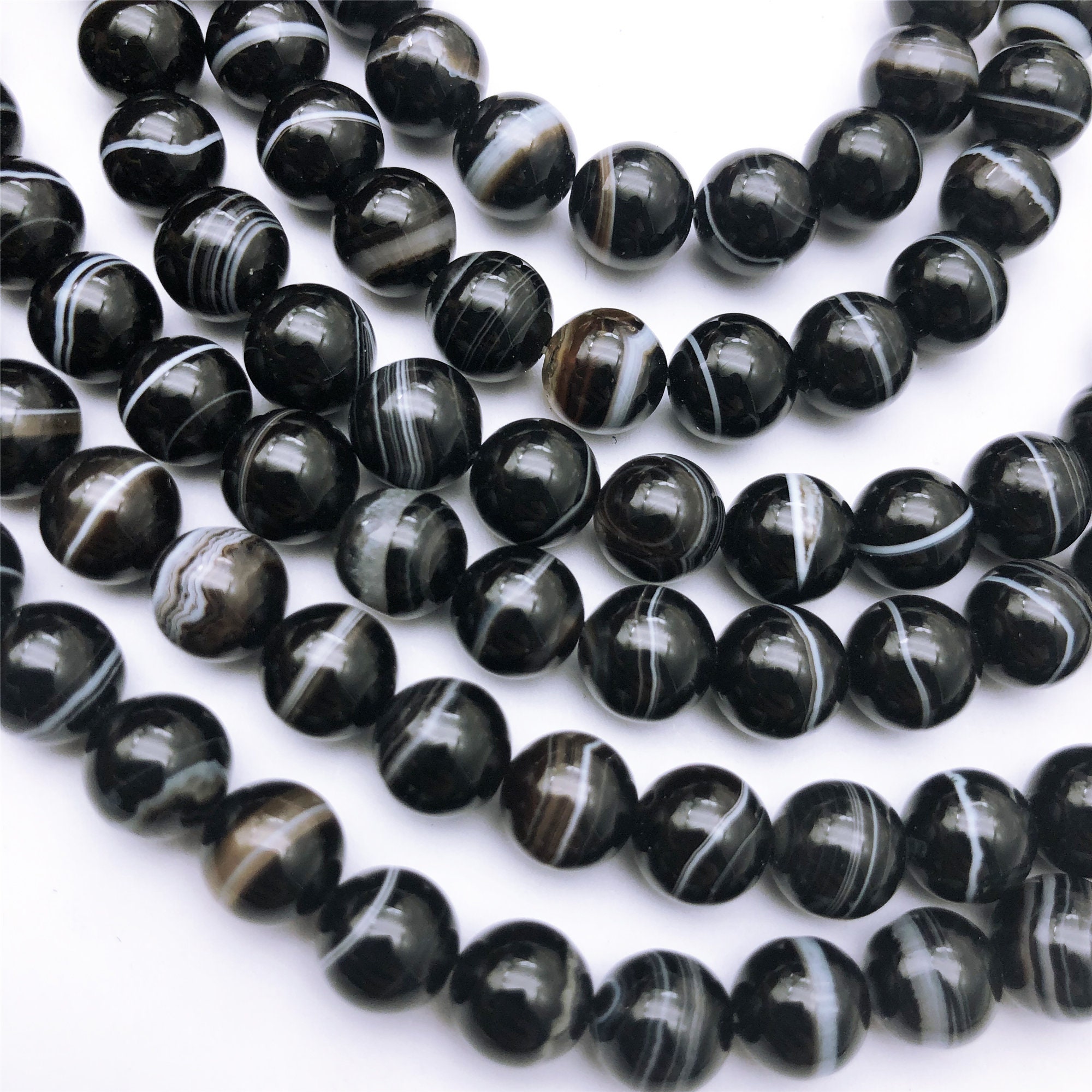 Black Stripe Agate Round Beads 6mm 8mm 10mm Agate Gemstone - Etsy UK