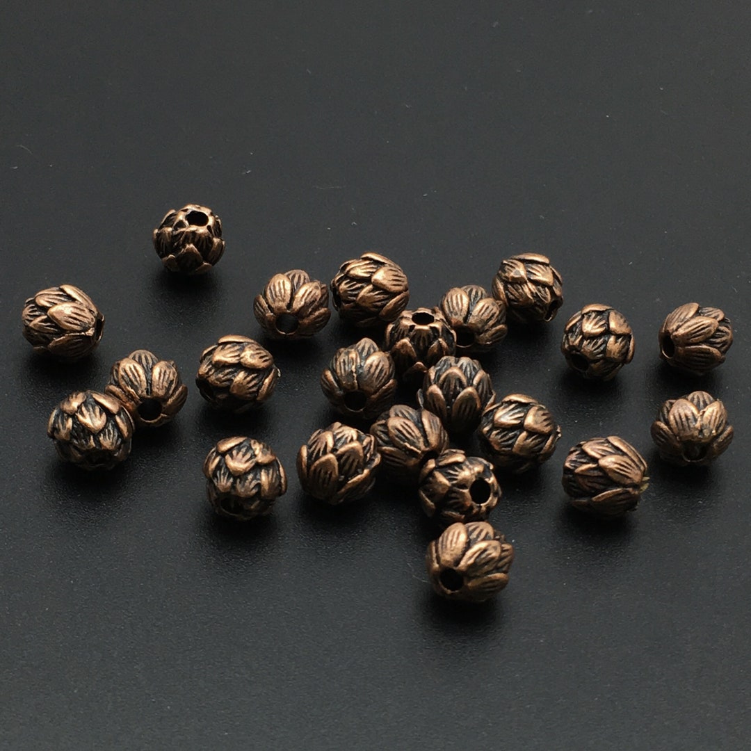 Bulk 50pcs Antique Red Copper Lotus Flower Beads , Lotus Beads , Yoga ...
