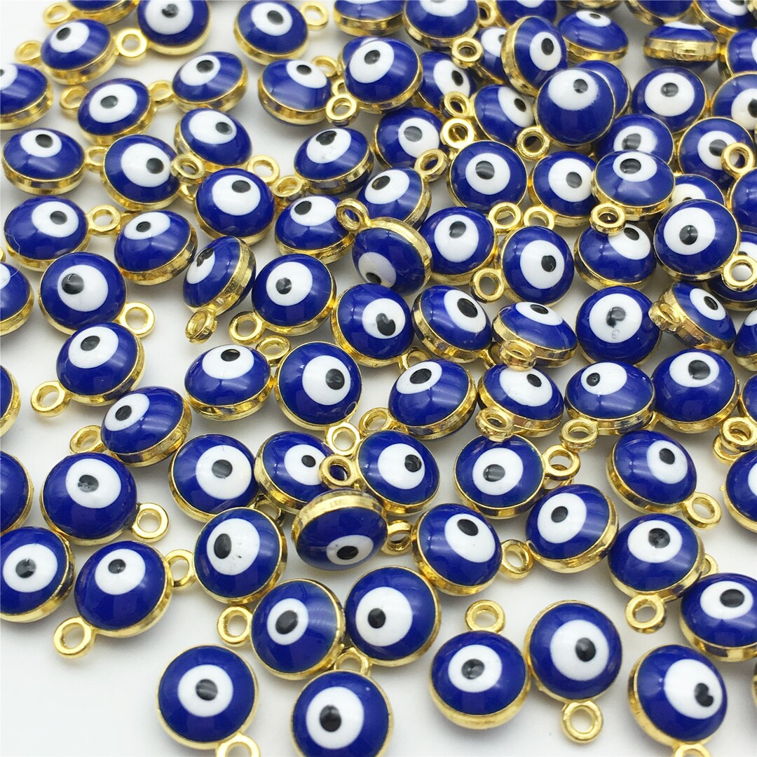 30pcs Gold Plated Evil Eye Charms ,6mm 8mm 10mm Dark Blue Evil Eye ...