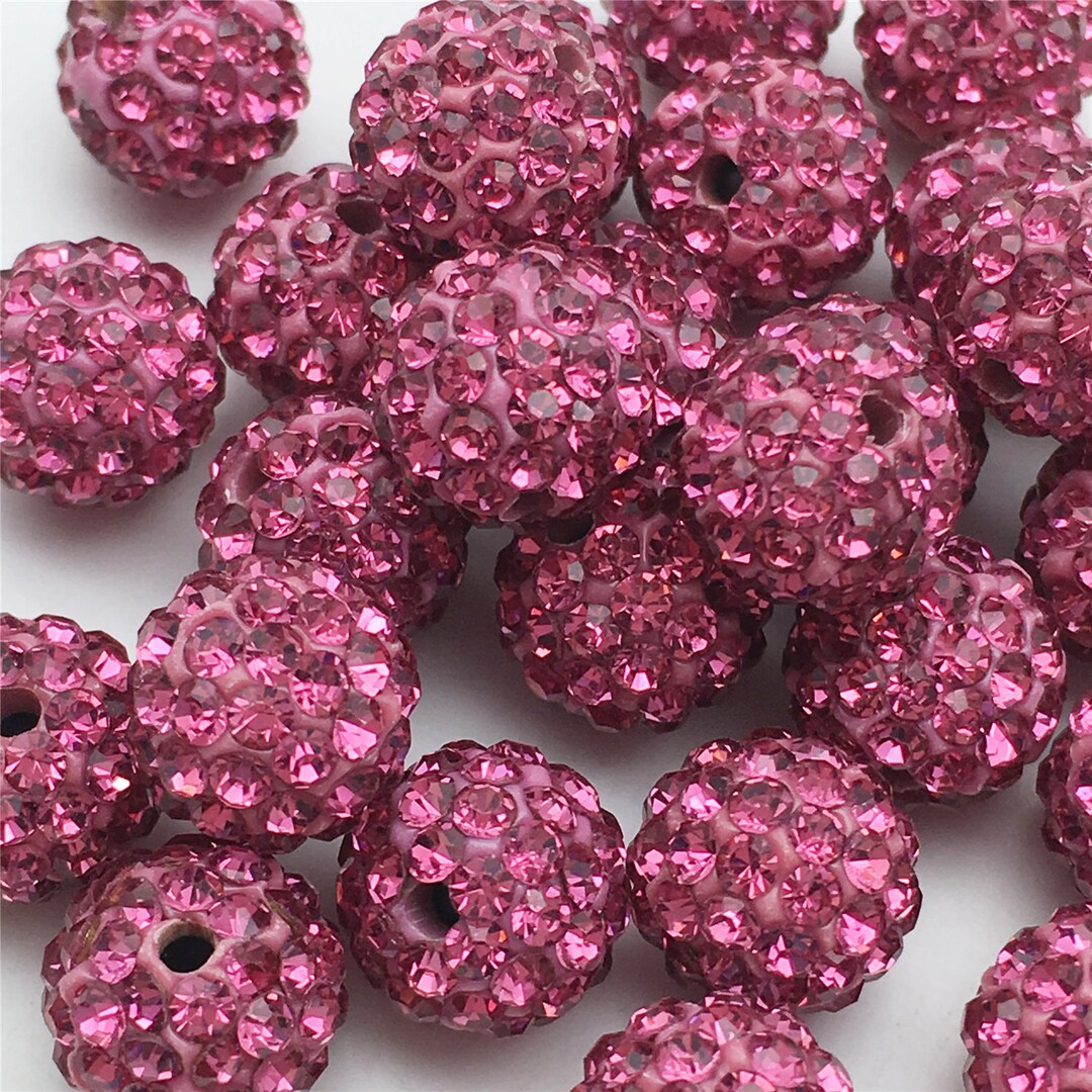 Bulk 20 Pcs 8mm 10mm Dark Pink Paved Crystal Beads ,disco Paved Balls ...