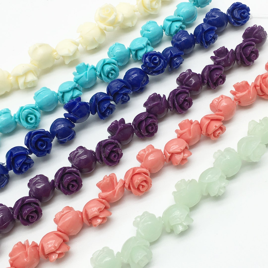 60 Pcs X 8 Mm Mixed Colors Carved Resin Rose Beads rose - Etsy