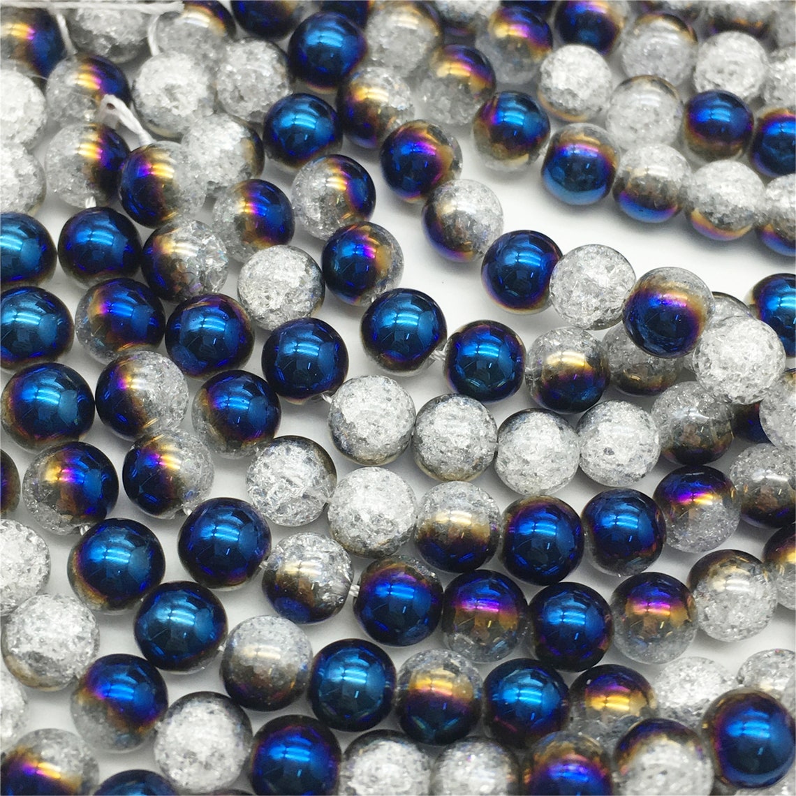 10mm Blue Cracked Crystal Smooth Round Beads Crystal Beads | Etsy