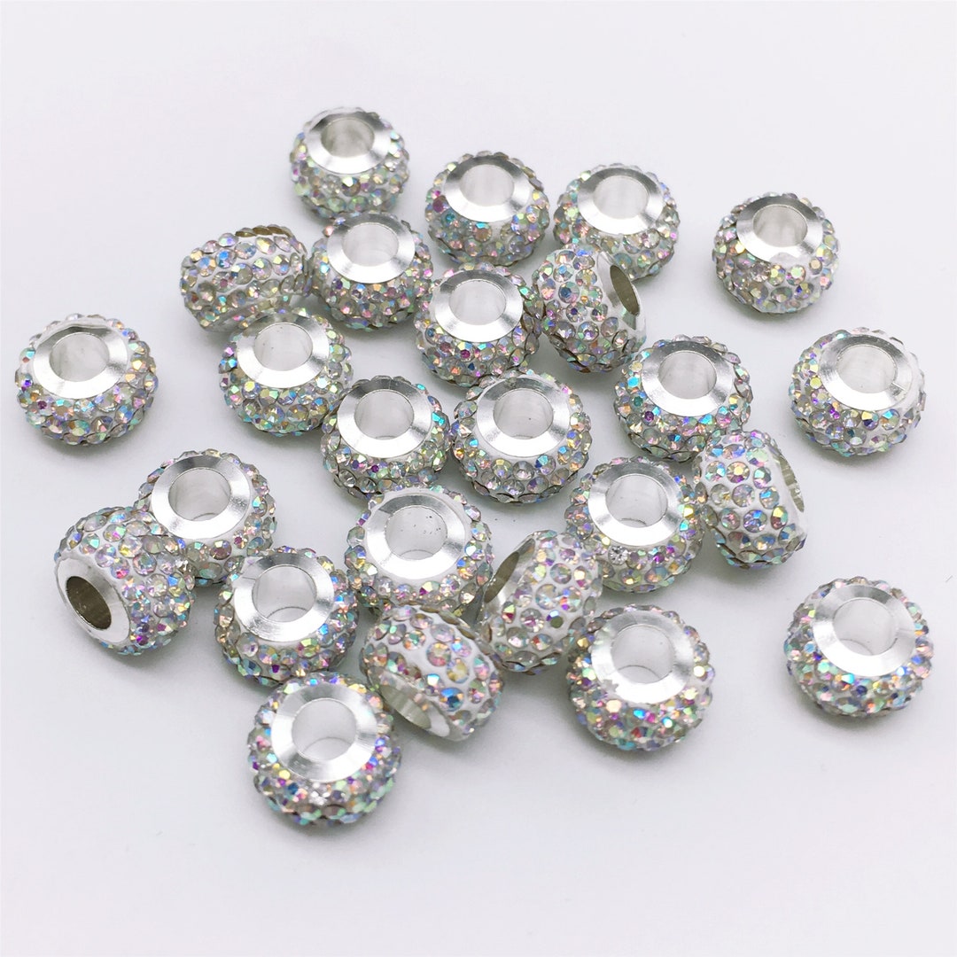 Bulk 20 Pave Rhinestone Beads, Large Hole Spacer ,european Style Beads ...