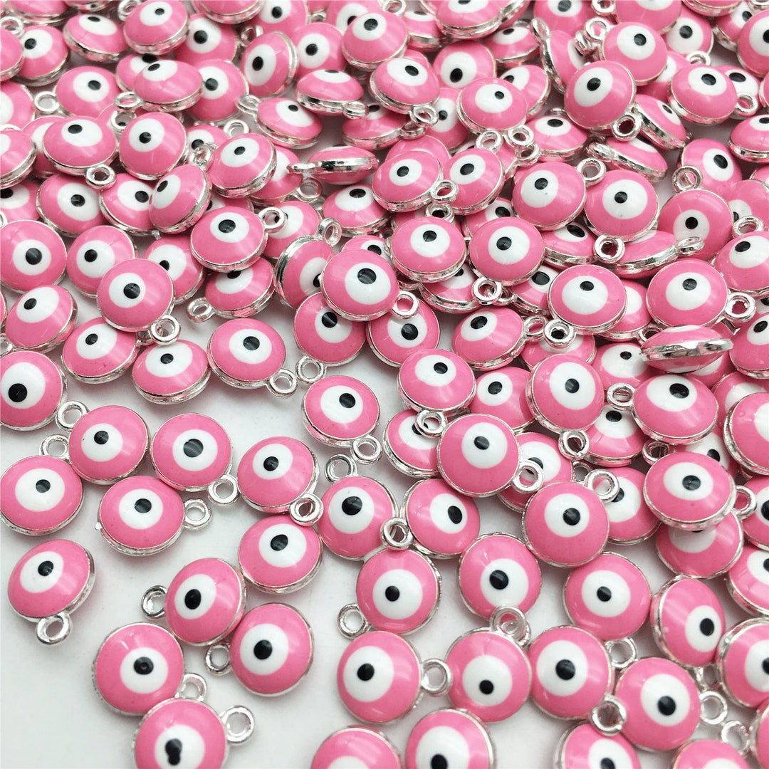 Bulk 30pcs Silver Plated Evil Eye Charms ,6mm, 8mm, 10mm Pink Evil Eye ...