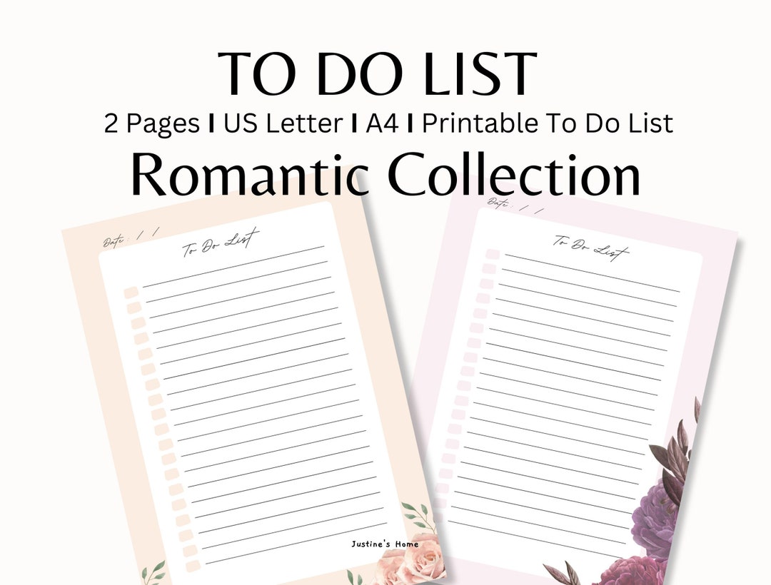 To Do List Printable Romantic Collection I PDF Download I US Letter, A4 ...