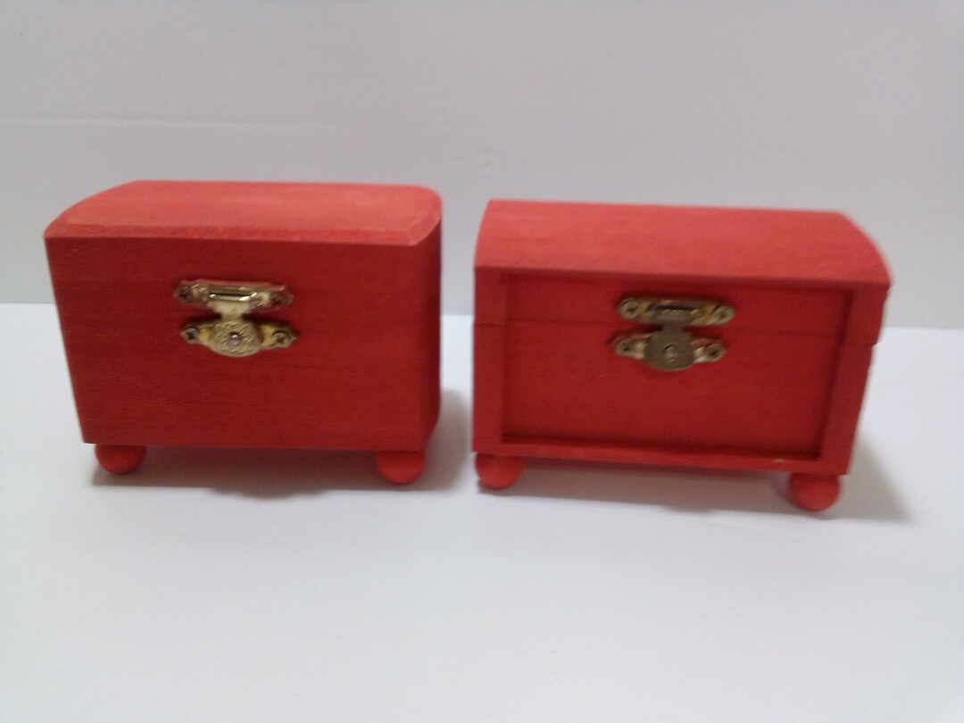 2 Unfinished Wood Boxes,sm Red Wood Box,wood Boxes,miniatures Display ...
