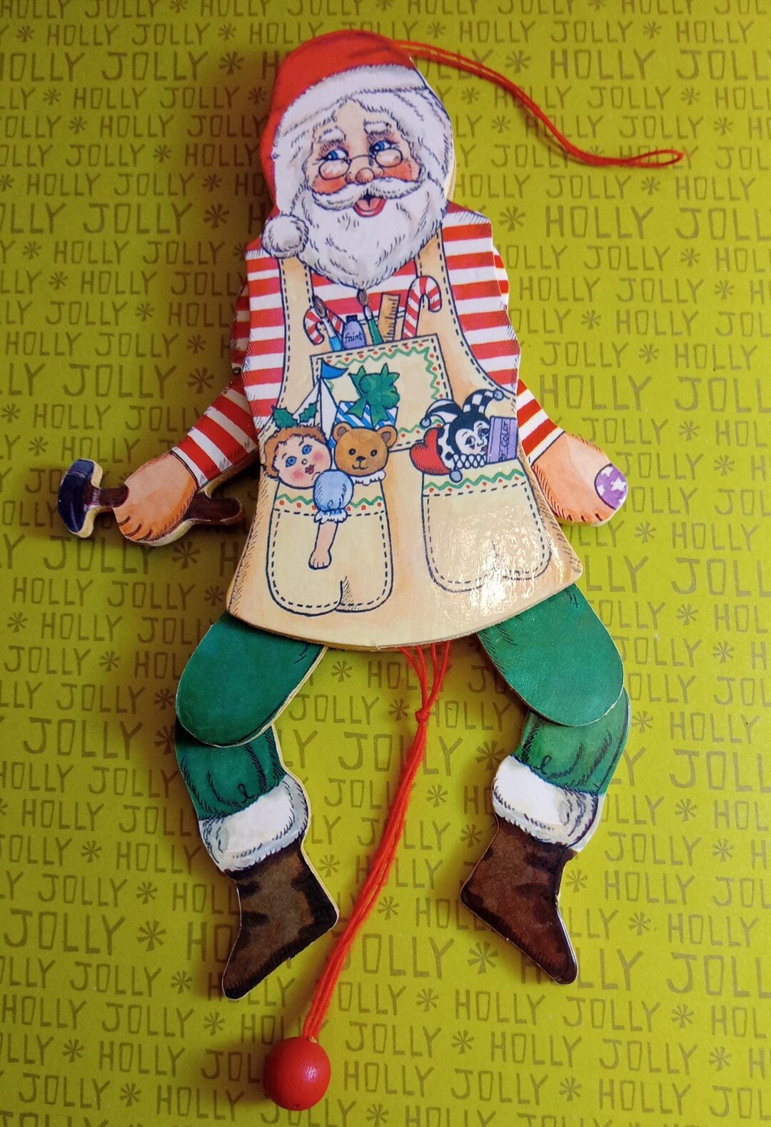 Vintage Christmas Ornaments,vintage Pull String Santa,moveable 3-D Wood ...