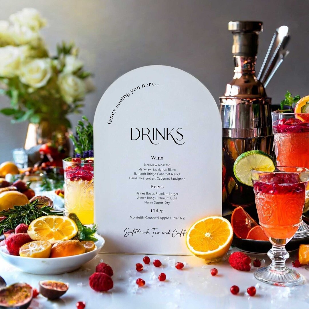 Arch Drinks Menu, Modern Wedding Menu Card, Bar Signage, Modern Event ...