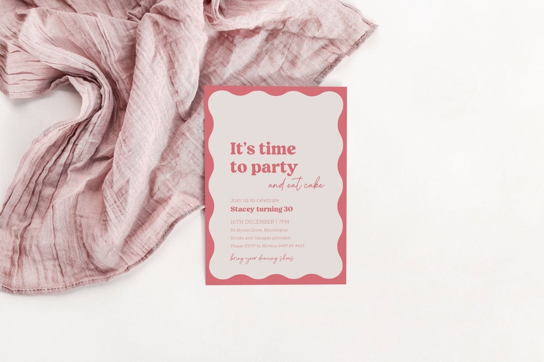 It's Time to Party Invitation, Party Invite, Pink Wavy, Curve Invite ...